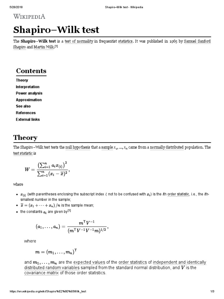 Shapiro-Wilk Test - Wikipedia | PDF | Statistical Hypothesis Testing ...