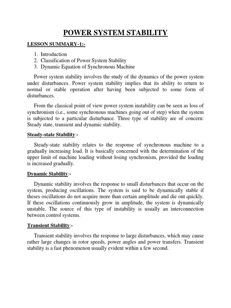 230 Power System Stability PDF | PDF | Steady State | Electric Power System