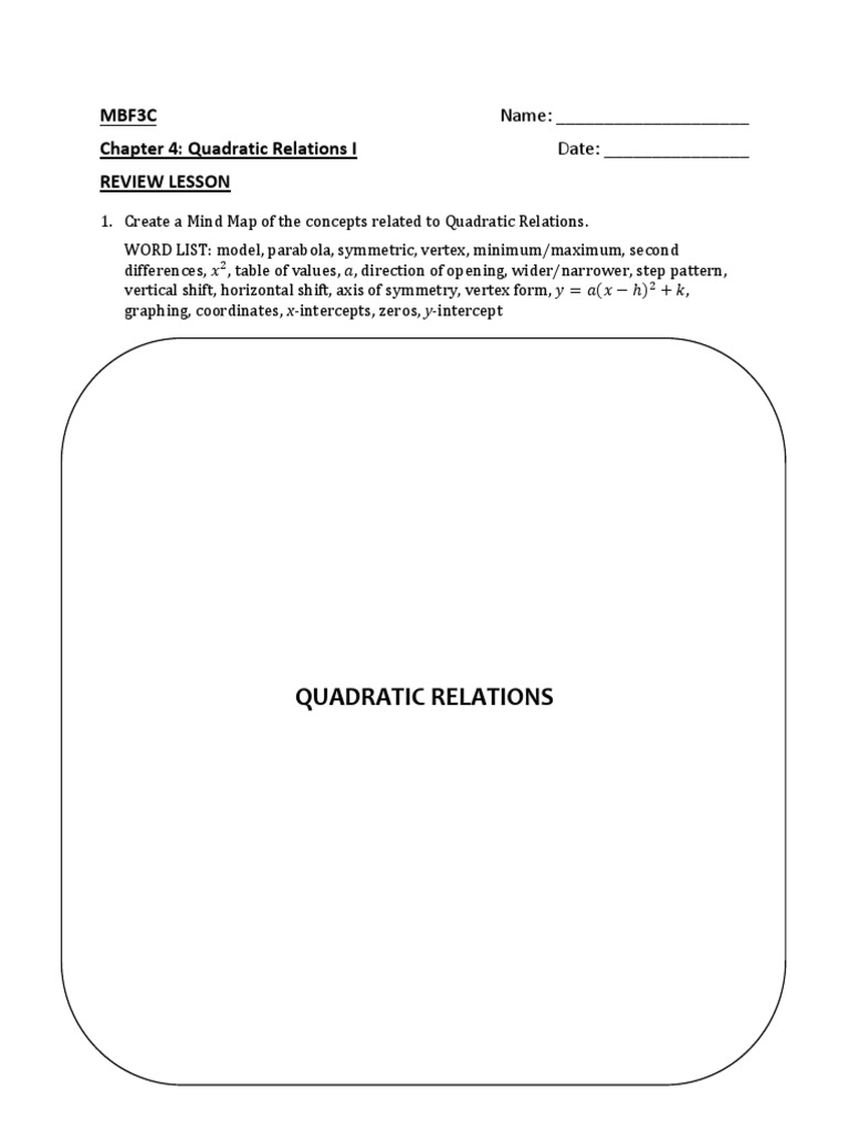 Quadratic Relations Review | PDF | Mathematical Objects | Mathematical ...
