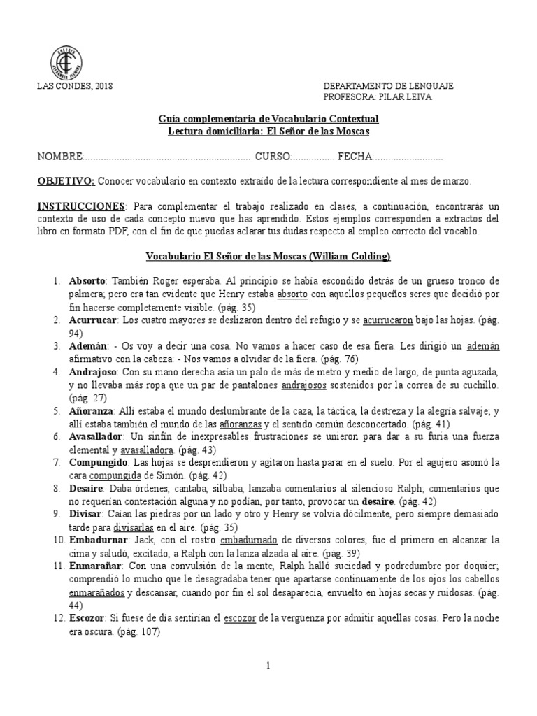 Vocabulario Contextual: El Señor de las Moscas | PDF | Naturaleza