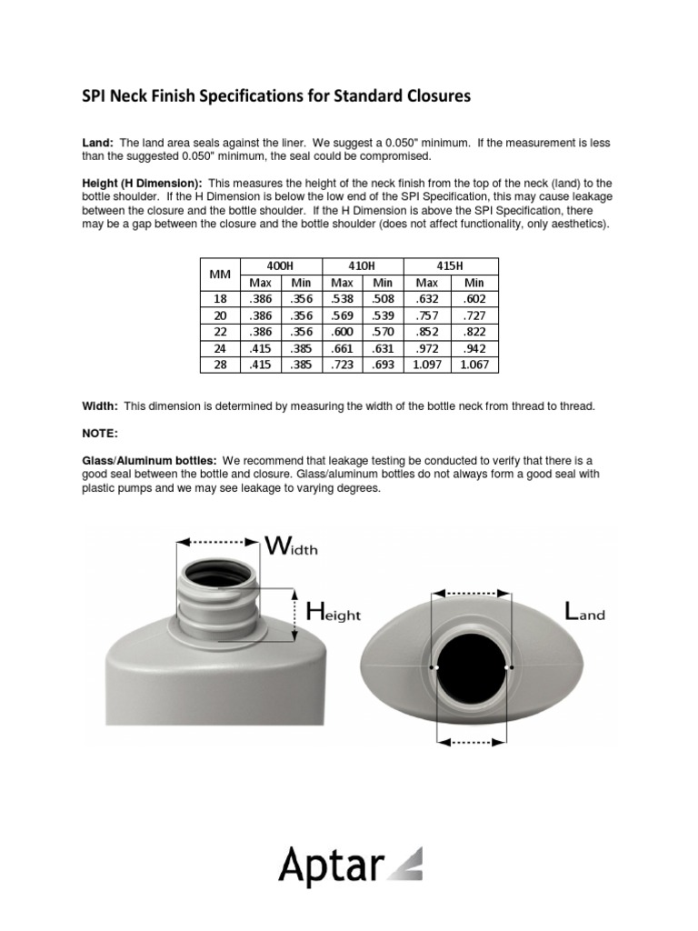 SPI Neck Finish Specifications Guide | PDF