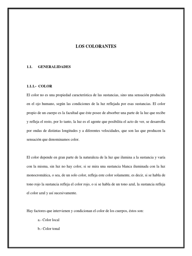 Definición Y Clasificación De Colorantes Pdf Color Enlace Químico