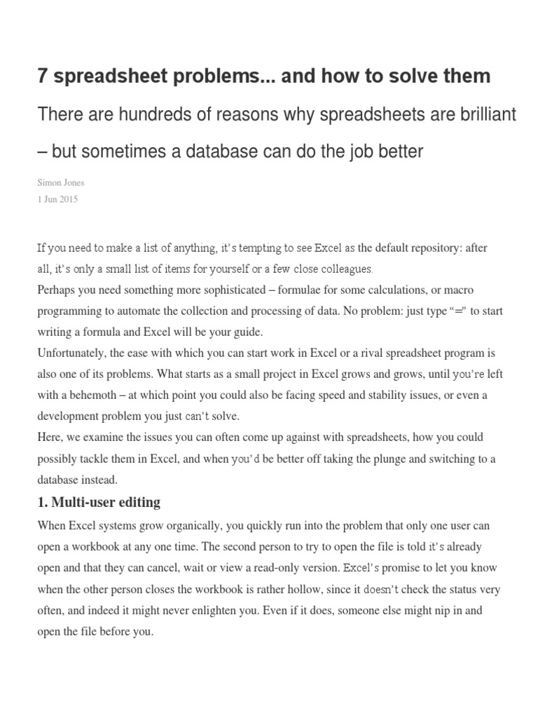 7 Spreadsheet Problems... and How To Solve Them | PDF | Microsoft Excel ...