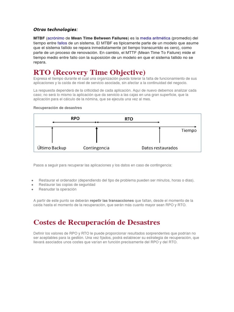 RTO (Recovery Time Objective) : Otras Technologies | PDF | Apoyo ...
