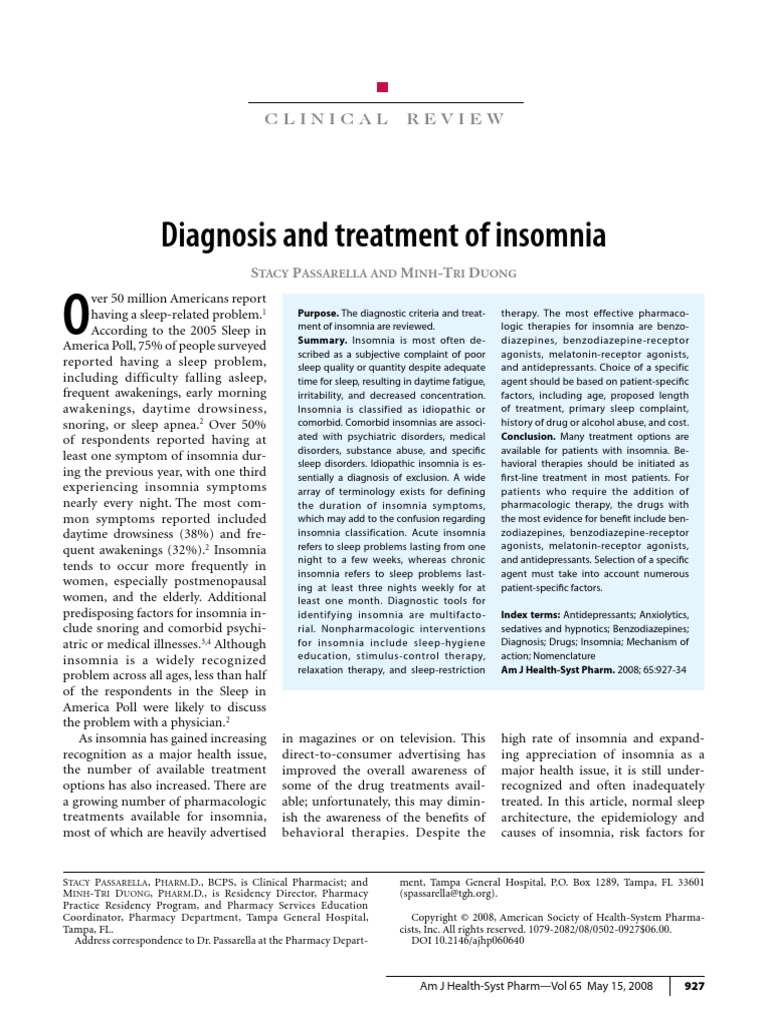 Diagnosis and Treatment of Insomnia | PDF | Insomnia | Benzodiazepine