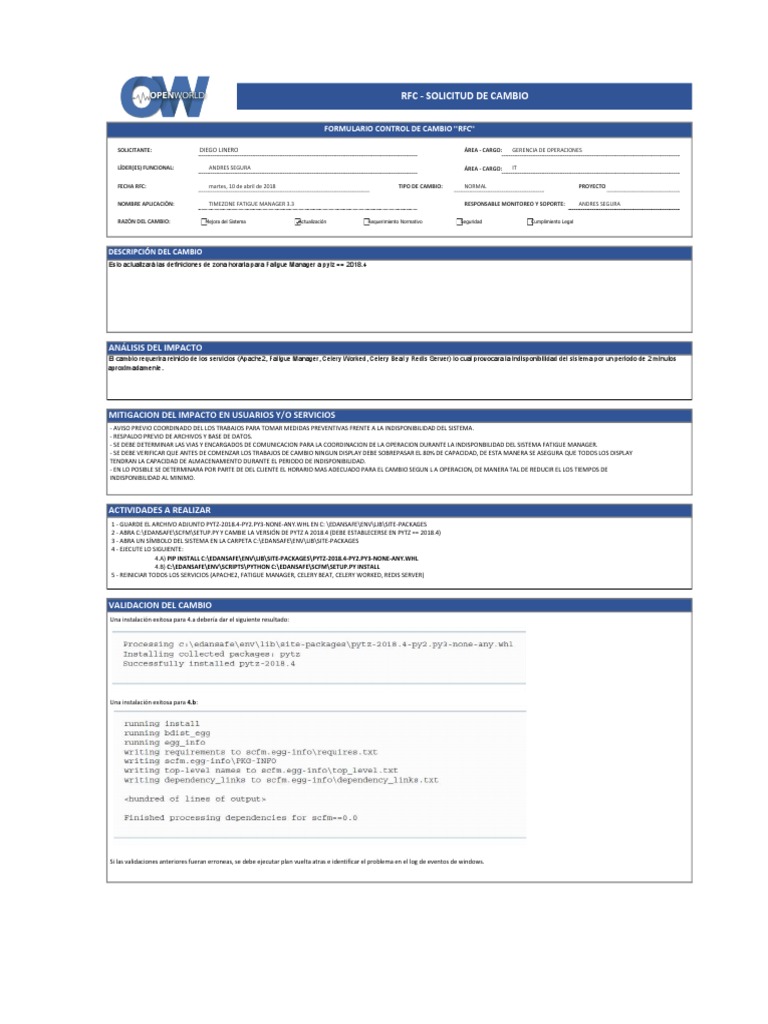 Formulario Control de Cambio "RFC": Análisis Del Impacto | PDF | Information Technology ...