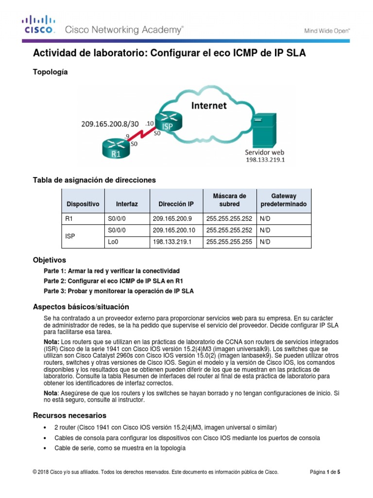 8.2.1.5 Lab - Configure IP SLA ICMP Echo | Download Free PDF | Ip Address | Router (Computing)