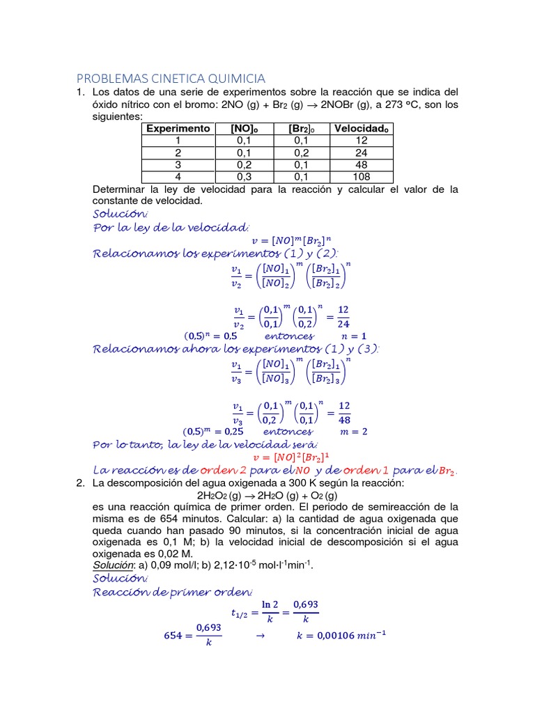 CG-Sem3-Ejercicios Resueltos de Cinética Química 2 | Velocidad de reacción | Reacciones químicas