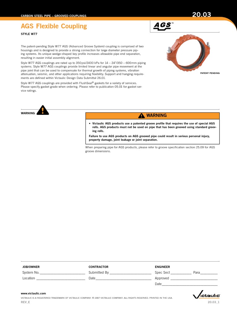 AGS Flexible Coupling: Warning | PDF | Pipe (Fluid Conveyance) | Screw