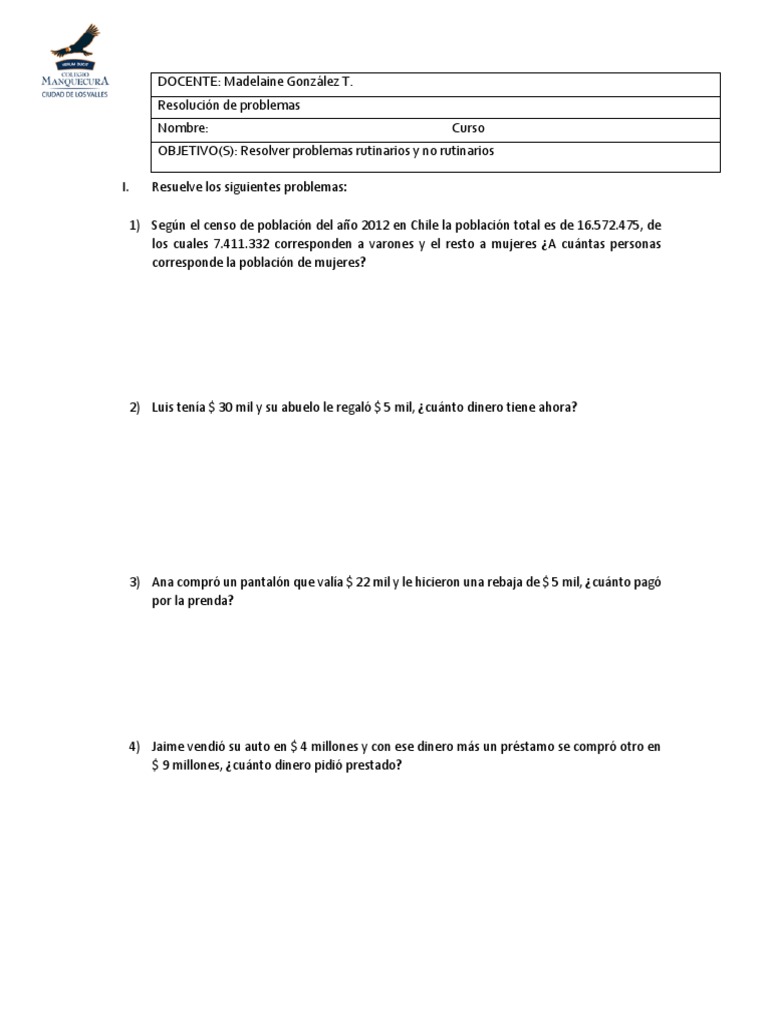 Guía Resolución de Problemas 5to Básico | PDF