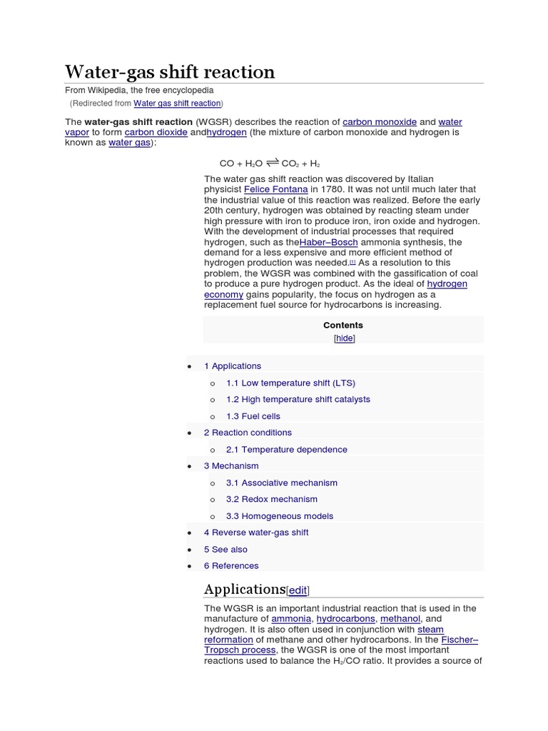 Water-Gas Shift Reaction: Applications | PDF | Industrial Processes ...