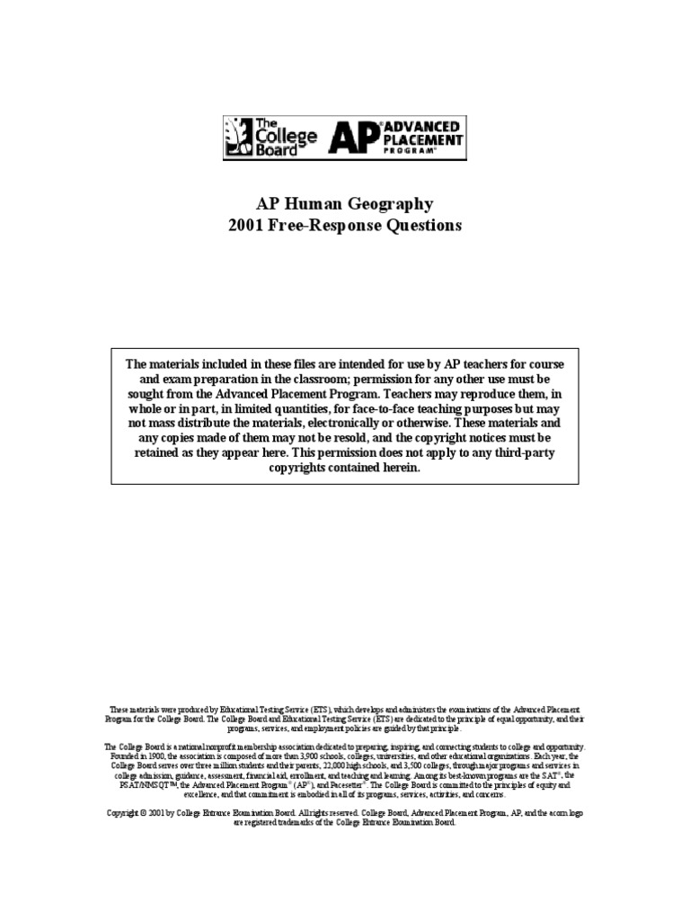 AP Human Geography 2001 Free-Response Questions | PDF | Advanced ...