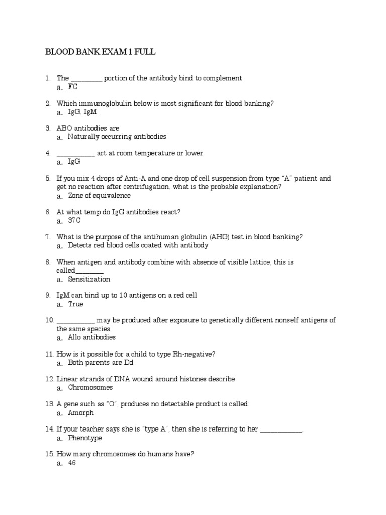 MLT Blood Bank Exam 1 Full | PDF | Blood Type | Antibody