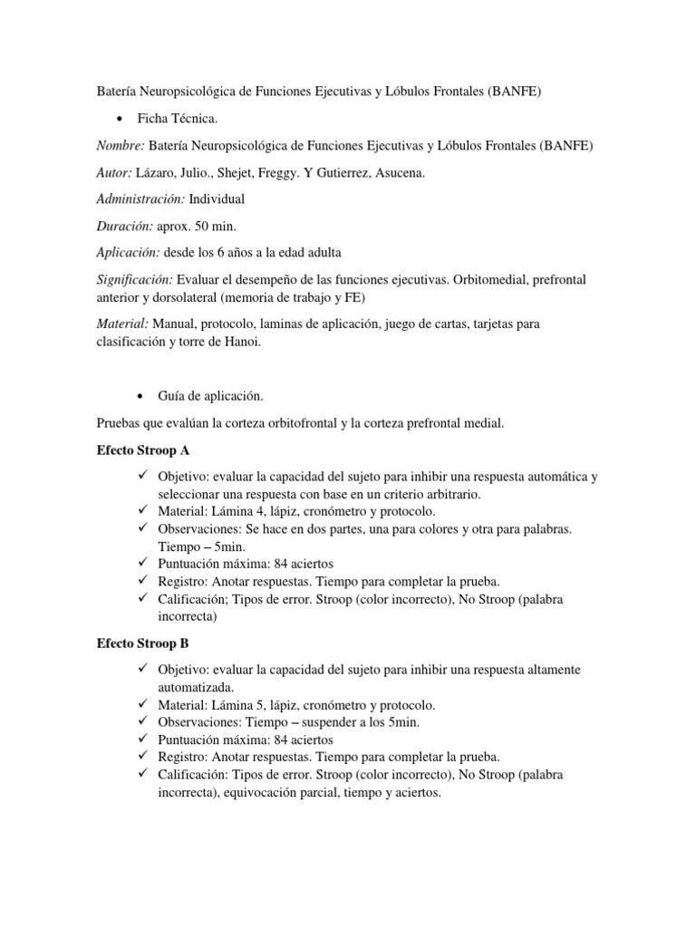 BANFE | PDF | Funciones ejecutivas | Memoria