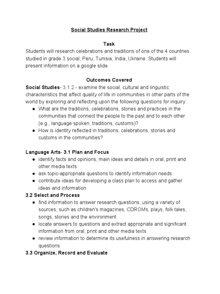 Social Research Project Outline | PDF | Traditions | Mass Media
