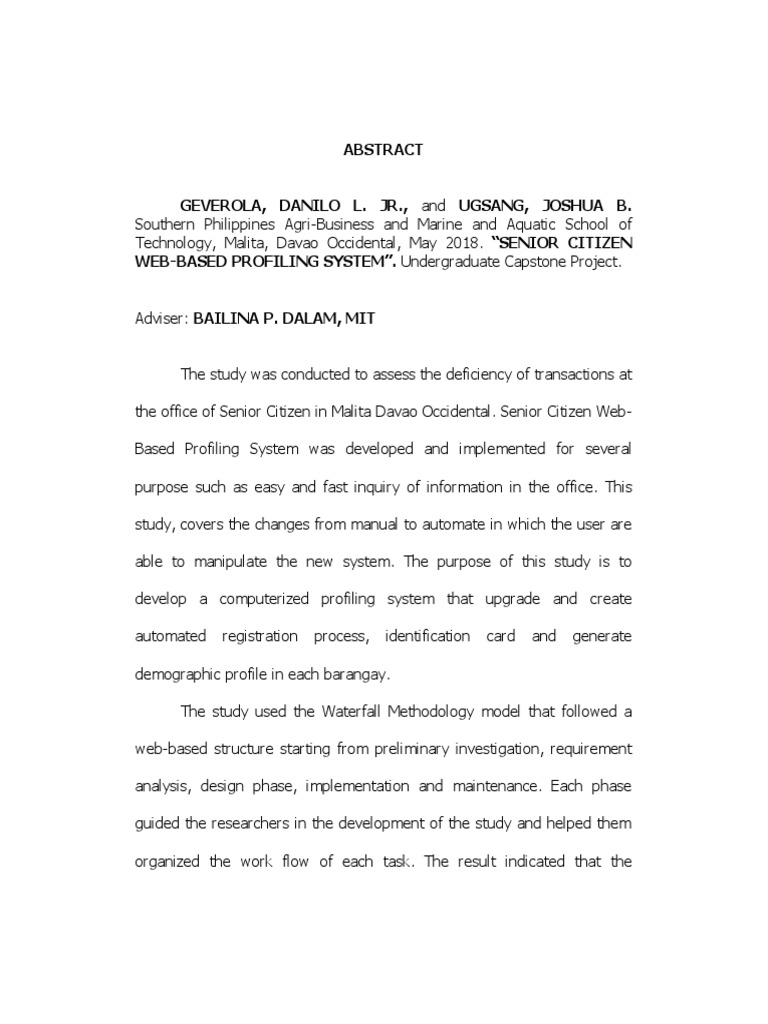 Senior Citizen Web-Based Profiling System | Download Free PDF ...