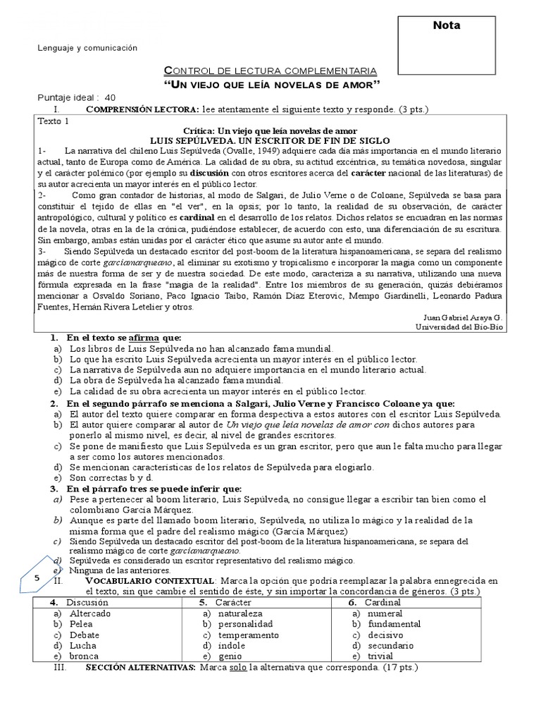 Prueba El Viejooo QUE LEÍA NOVELAS | PDF | Novelas | Gabriel García Márquez