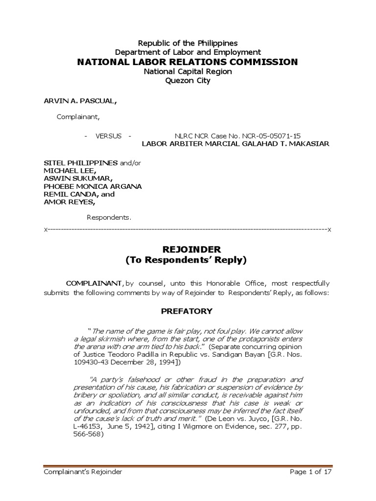 Sample Rejoinder | Supreme Courts | Justice