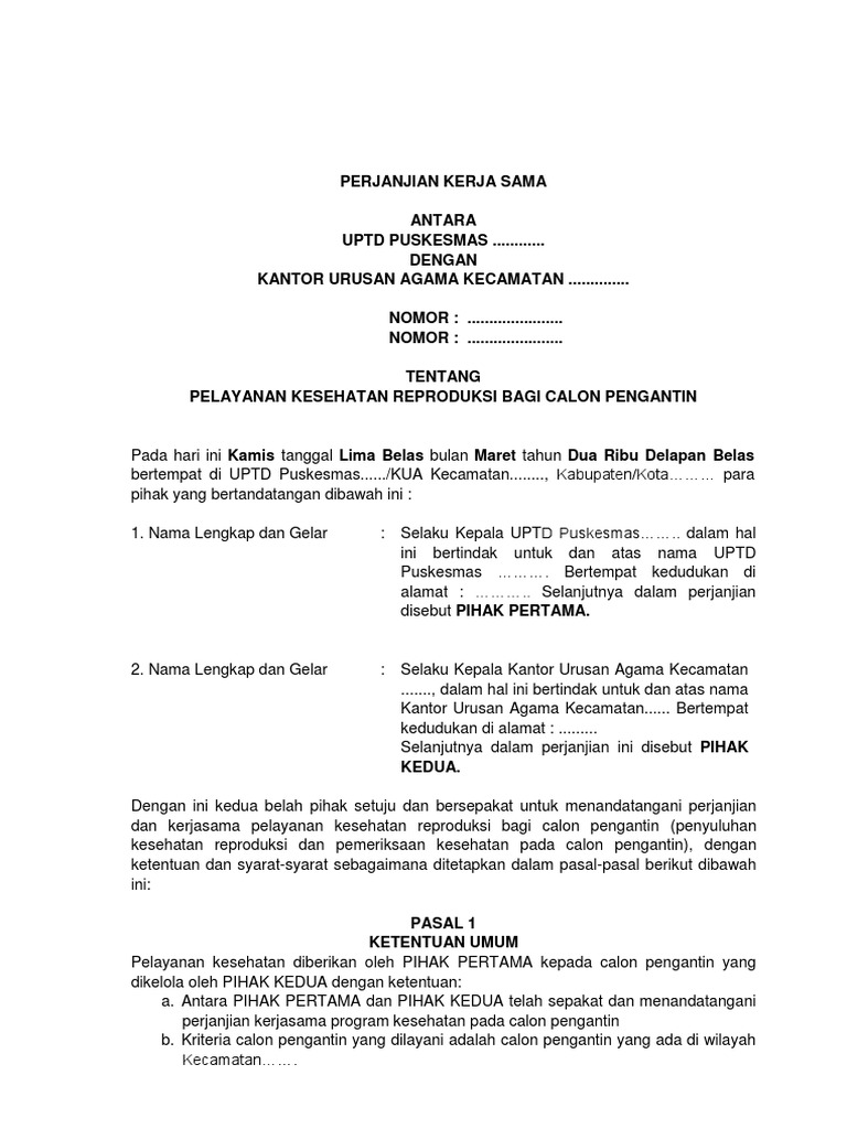 Contoh Mou Kesepakatan Kerjasama | PDF