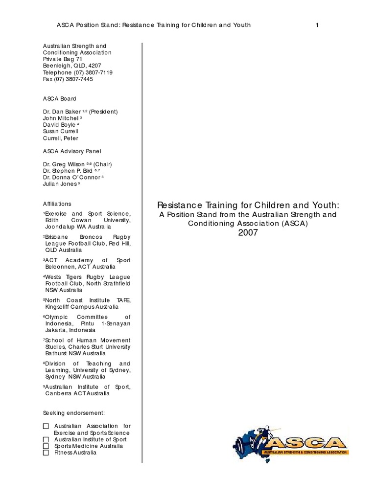 Asca Position Stand Resistance Training For Children and Youth Nov 2007 ...