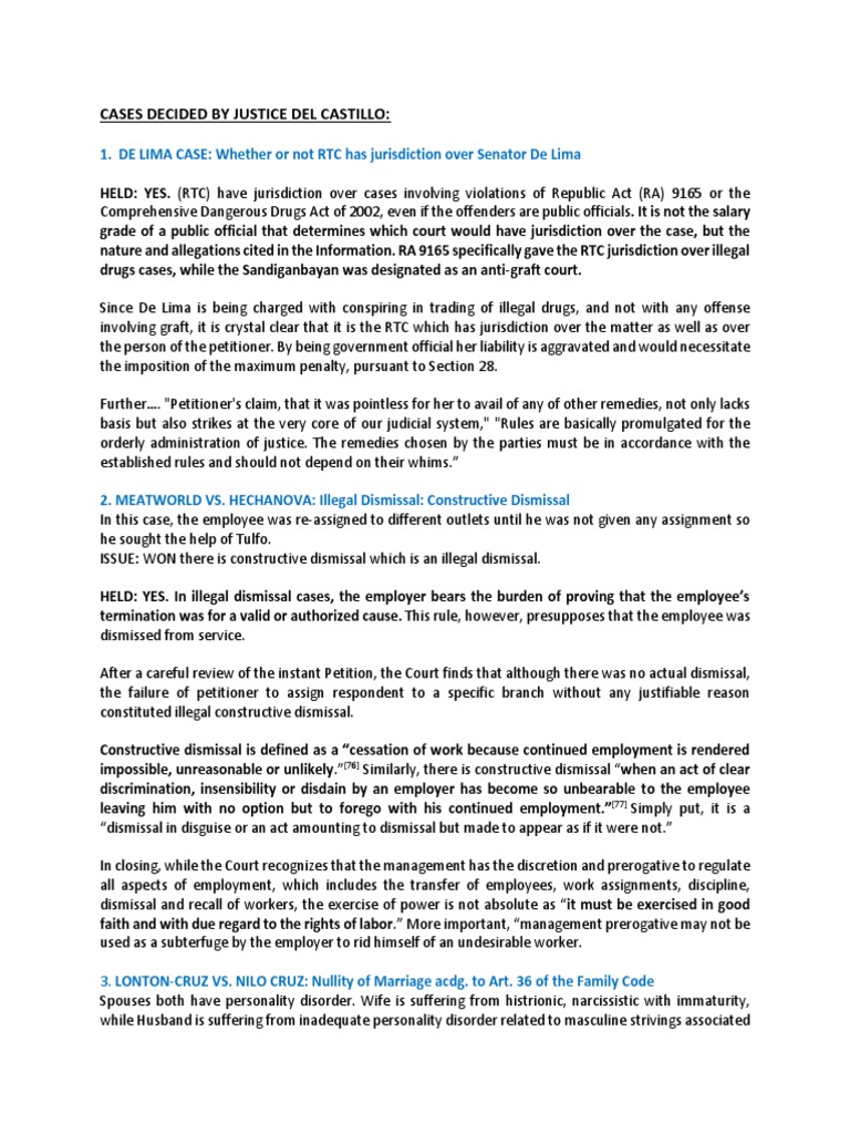 Cases Decided by Justice Del Castillo | PDF | Foreclosure | Judgment (Law)