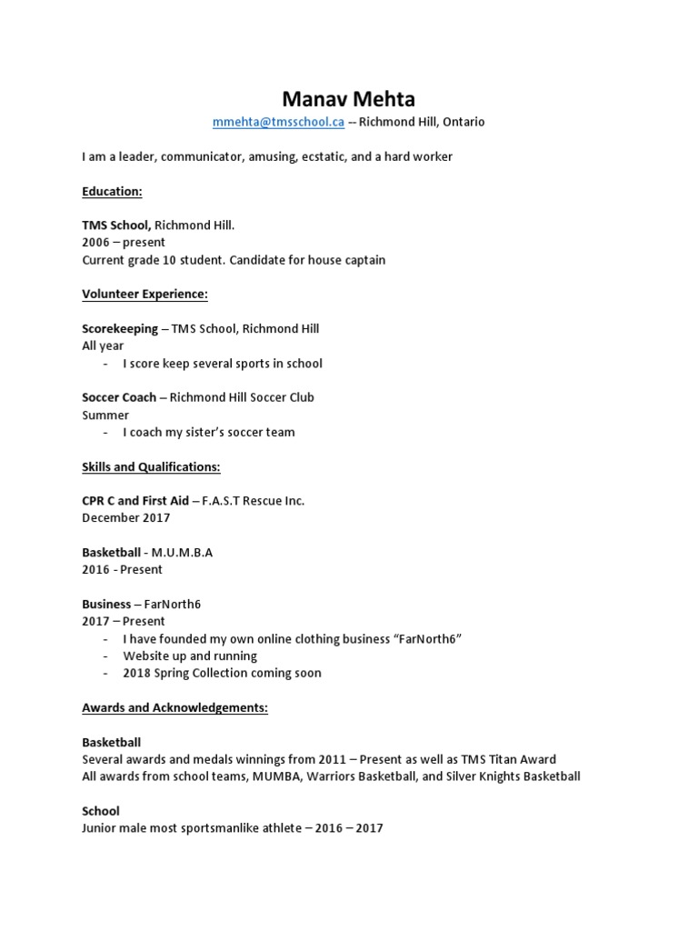 Manav Mehta Resume | PDF