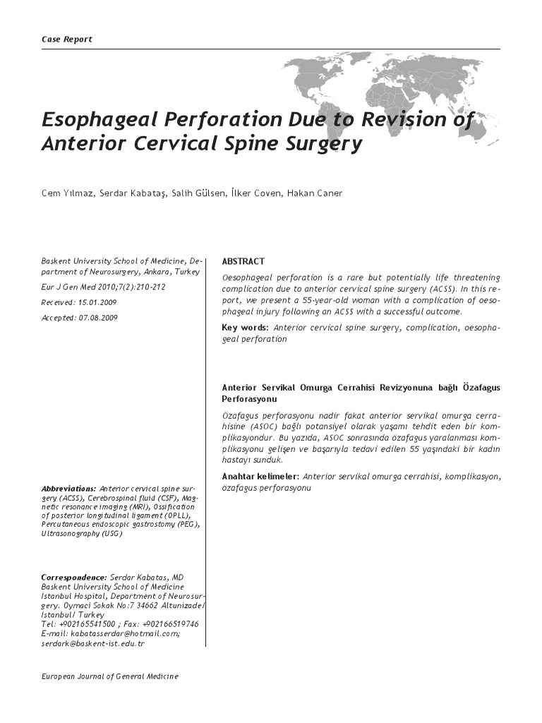 Oesophageal Perforation After ACSS Case Study | PDF | Surgery ...