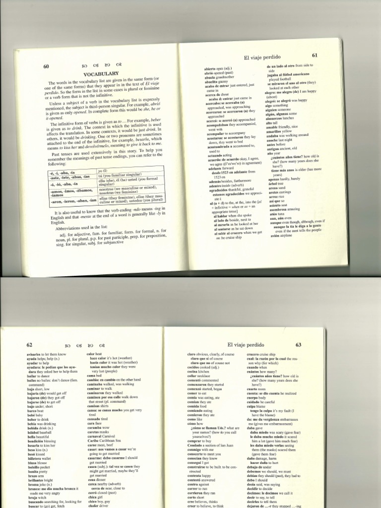 Vocabulario - El Viaje Perdido | PDF