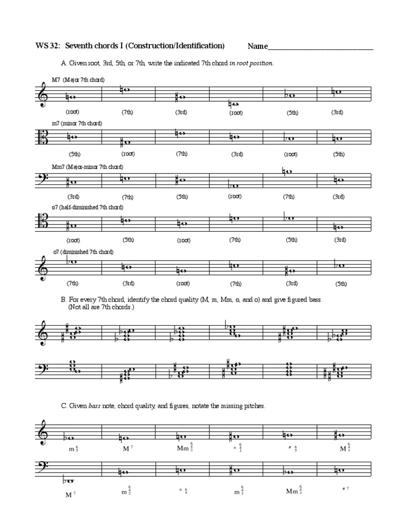 7 Chords Worksheet 1 PDF | PDF | Chord (Music) | Musical Scales