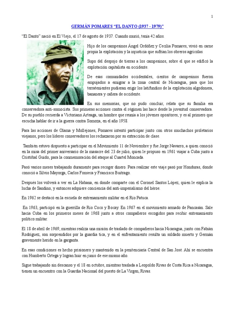 Biografía de Germán Pomares "El Danto" | PDF | Frente Sandinista de ...