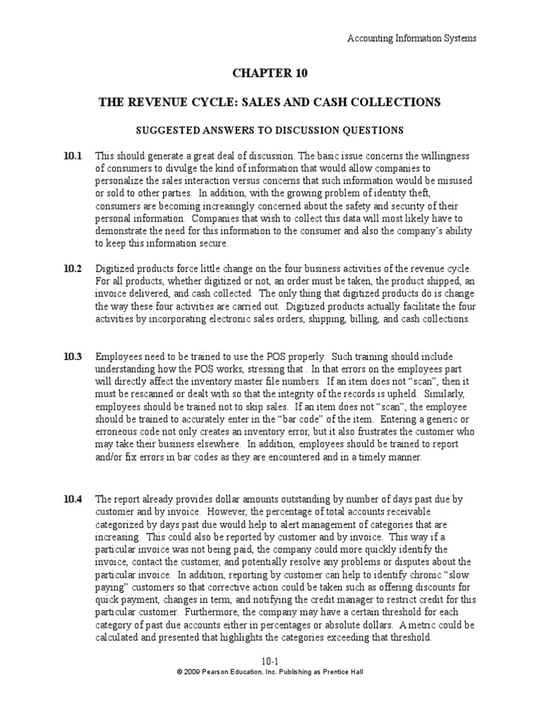 The Revenue Cycle: Sales and Cash Collections: Suggested Answers To ...