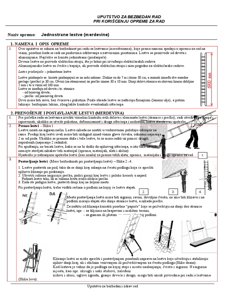 Uputstvo Oprema Za Rad Jednostrane Lestve