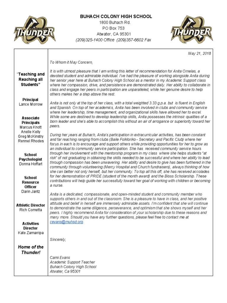 Letter of Recommendation Anita Ornelas | PDF | Mentorship | Action ...