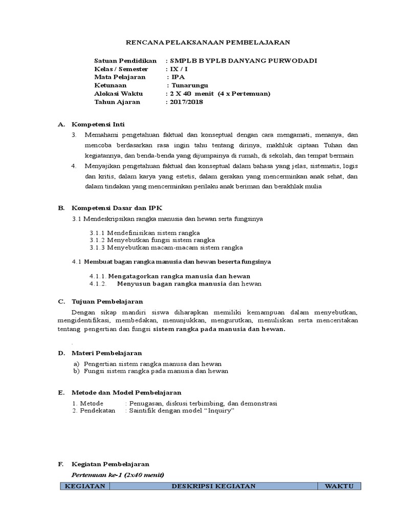 RPP Ipa Kelas Ix Tunarungu | PDF
