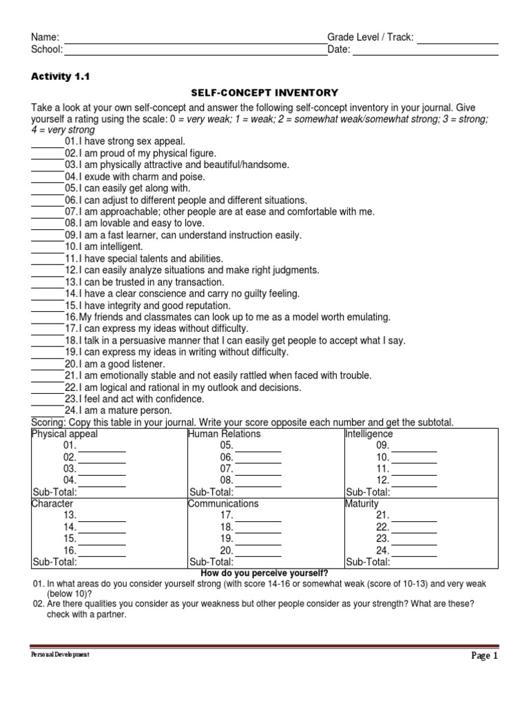 Personal Development Activity Sheets | PDF | Senses | Self