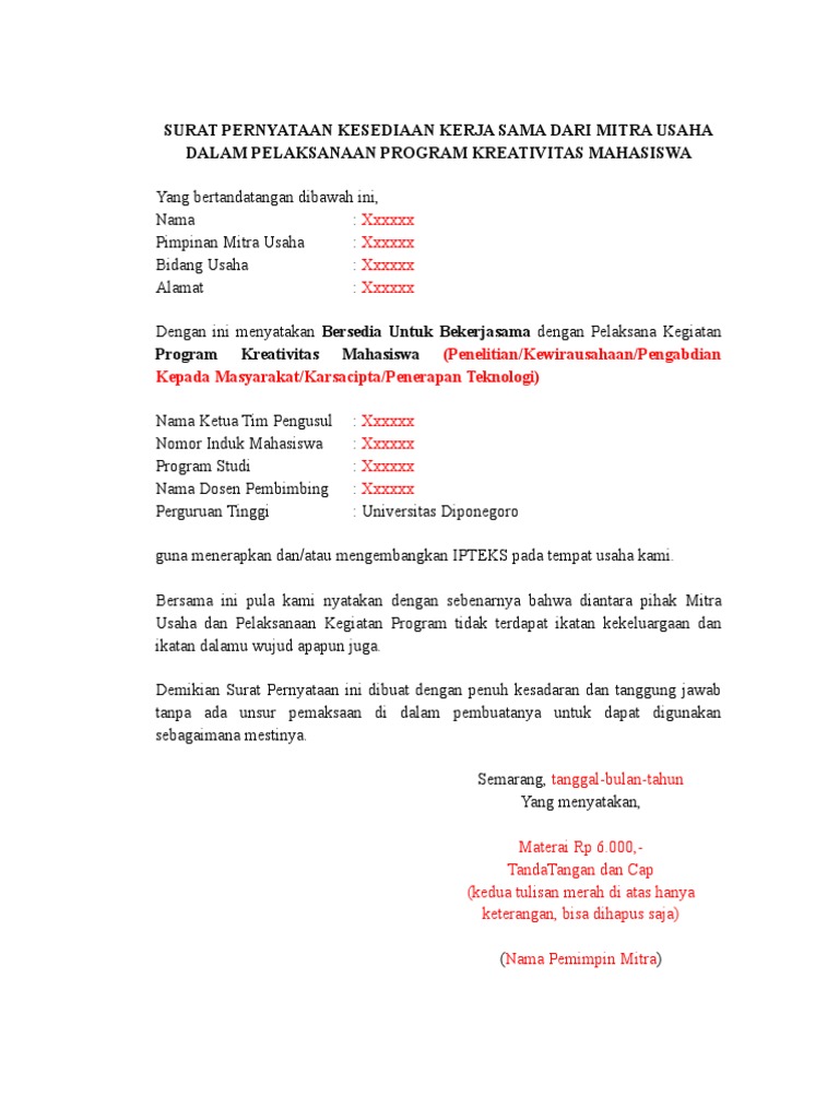 Surat Kerjasama Program Kreativitas | PDF