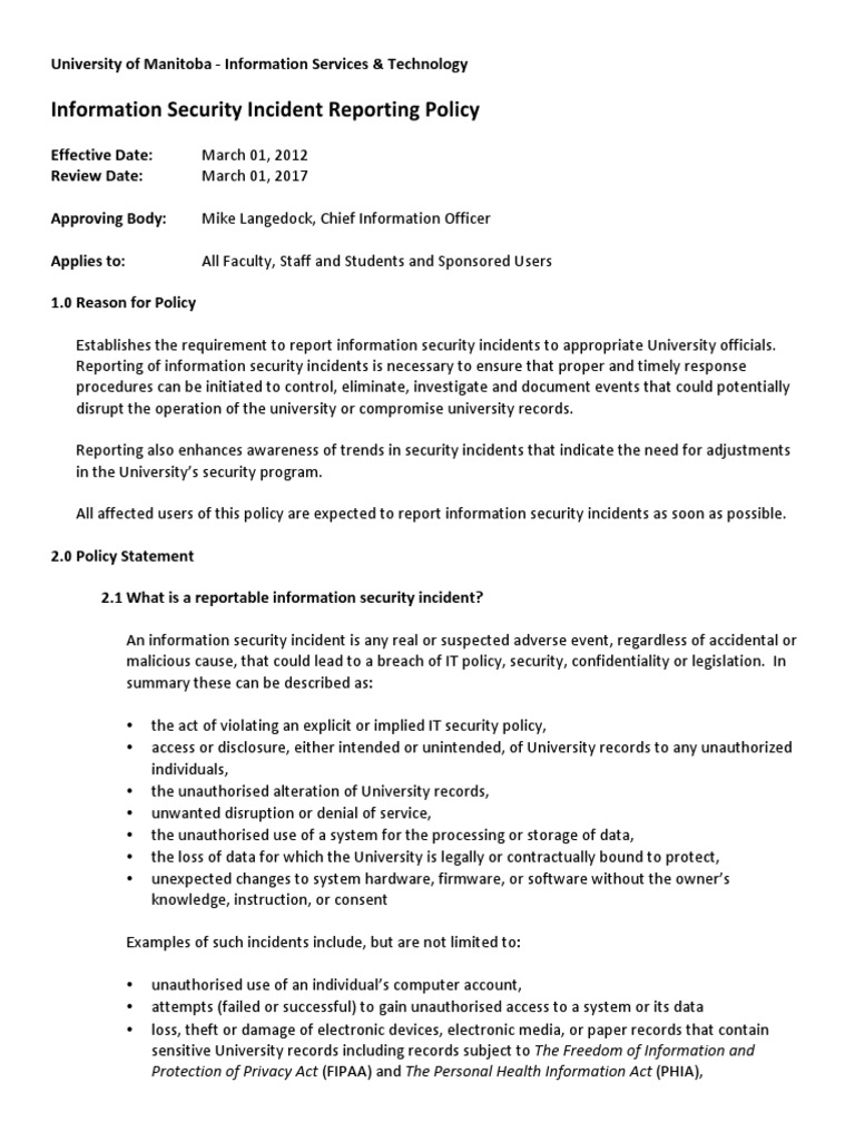 Information Security Incident Report | PDF | Computer Security | Security