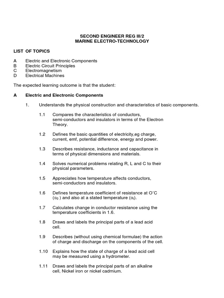 Second Eng III 2 Marine Electrotechnology Syllabus | PDF | Bipolar Junction Transistor | Inductor
