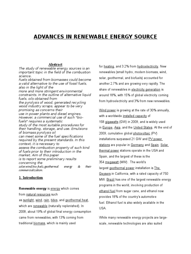Eee Project Report On Advances in Renewable Energy Source | PDF ...