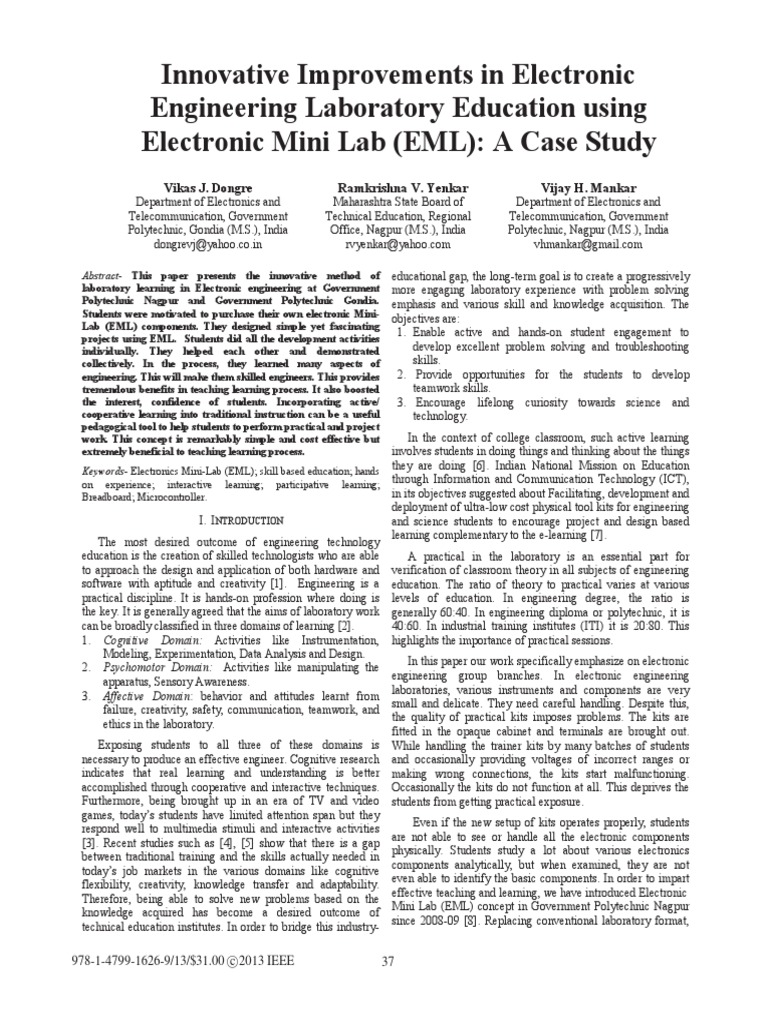 Ieee Innovative Improvements in Electronic Engineering Laboratory ...