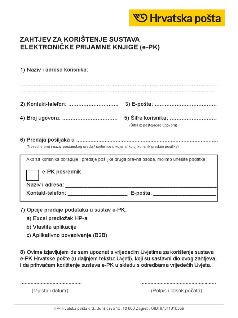 Zahtjev Za Koristenje Sustava EPK | PDF