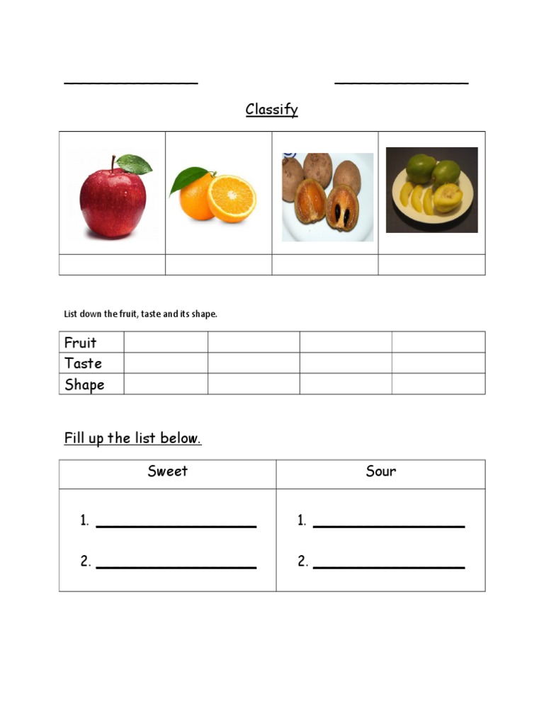 Classify: List Down The Fruit, Taste and Its Shape | PDF