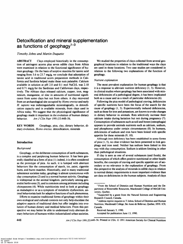 Detoxification and Mineral Supplementation As Functions of Geophagy ...