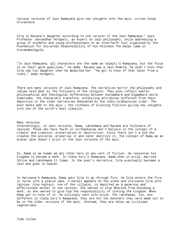 Jain Ramayan | PDF | Ramayana | Rama