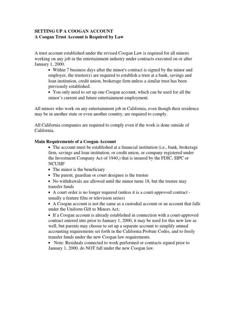 Setting Up A Coogan Account | PDF | Trust Law | Financial Services