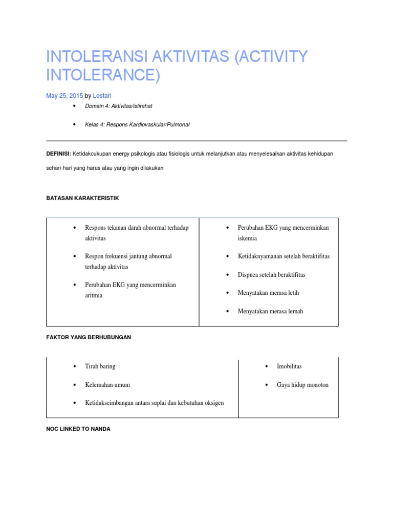 Intoleransi Aktivitas | PDF | Kesehatan Holistik