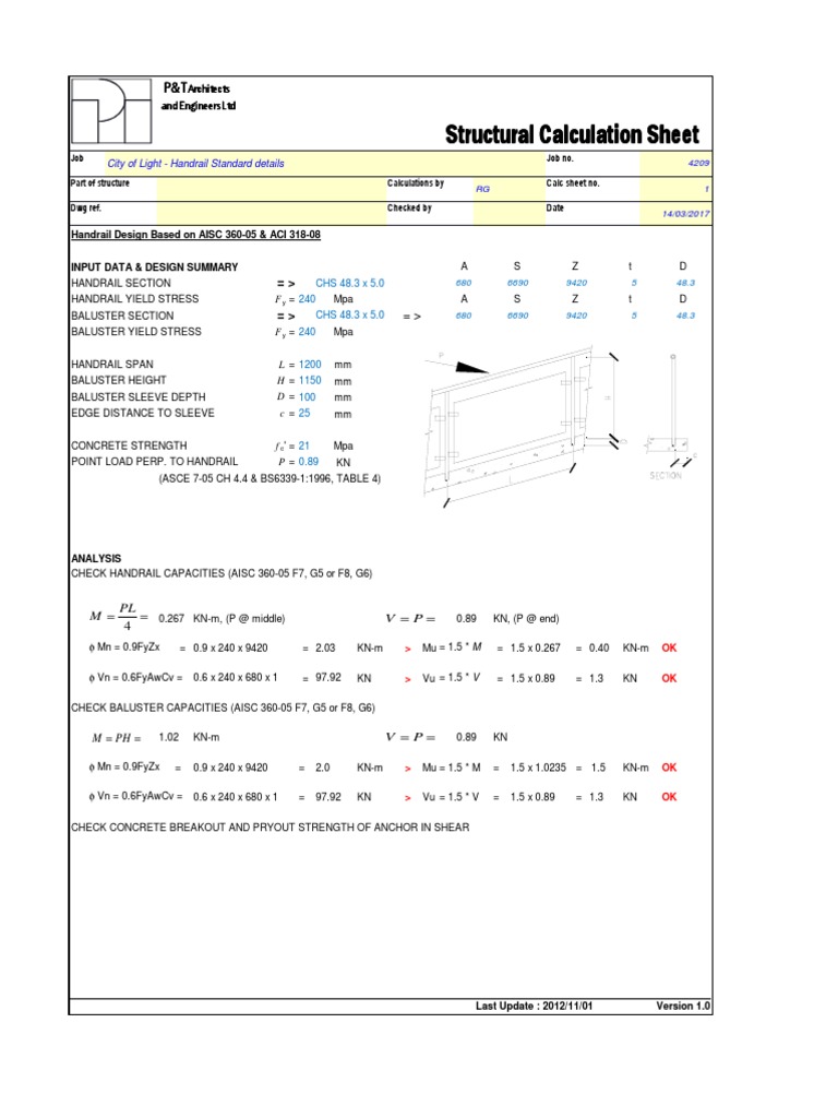 AISC Handrail Design Calculations | PDF