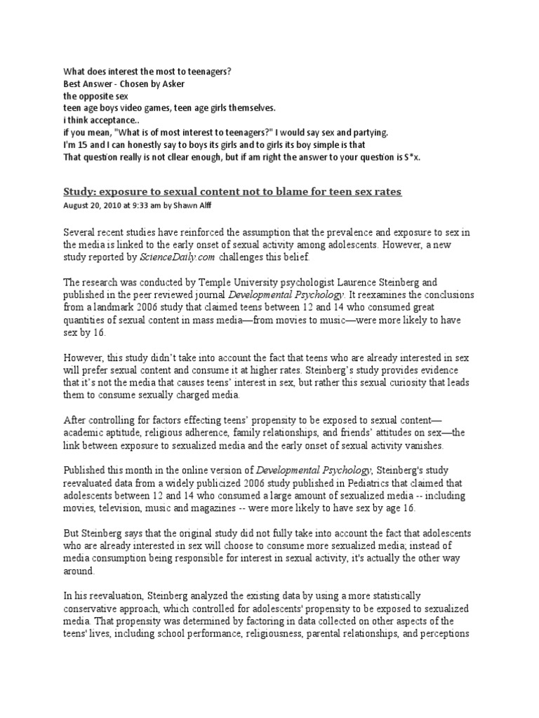 What Does Interest The Most To Teenagers | PDF | Human Sexual Activity ...