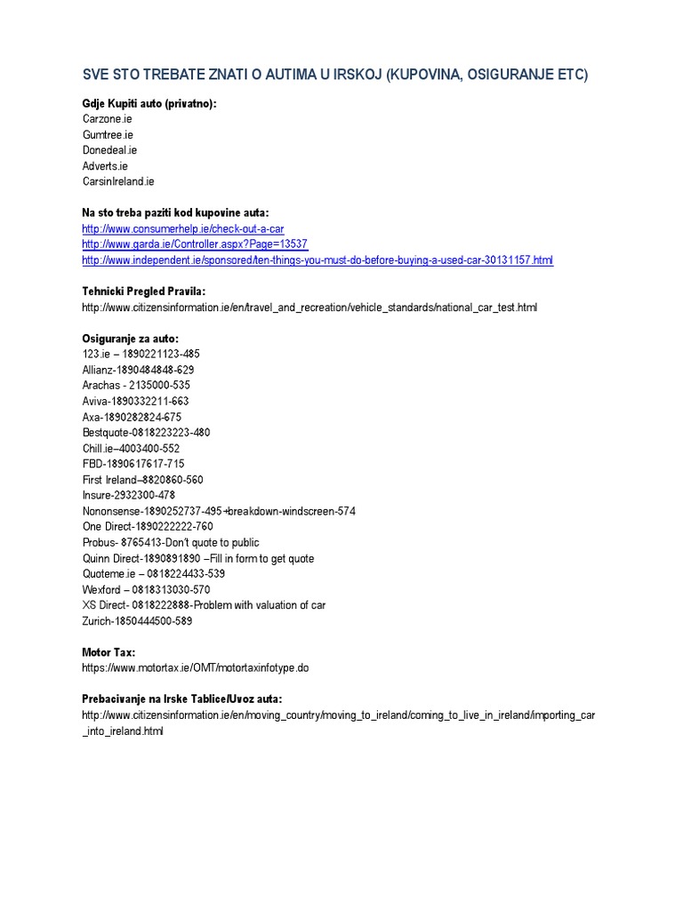 Sve Sto Trebate Znati o Autima U Irskoj | PDF