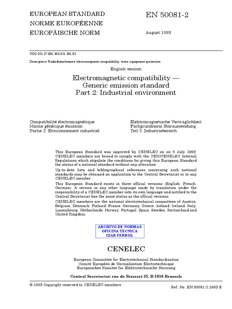 En 50081-2 | PDF | Electromagnetic Compatibility | Electromagnetic ...